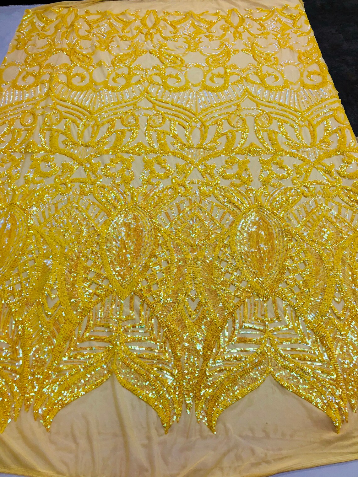 Iridescent Yellow Sequin Fabric Royalty Design Embroidered - Etsy