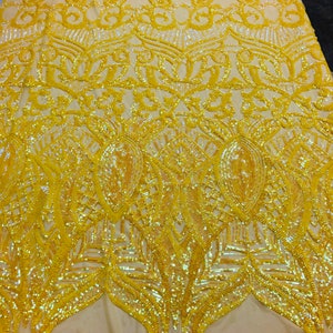 Iridescent Yellow Sequin Fabric, Royalty Design Embroidered With Sequin ...