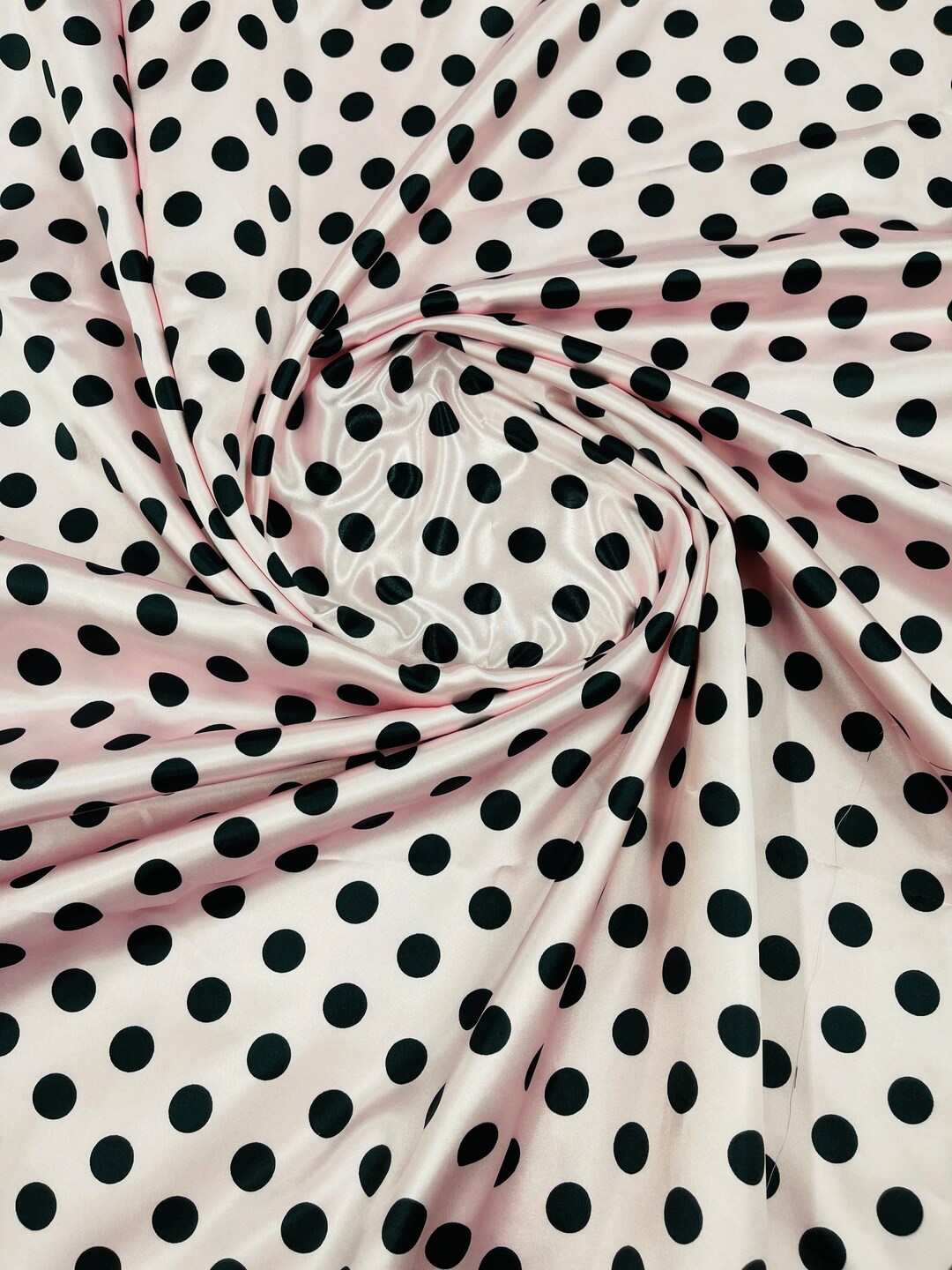 Mia Fabrics Inc, Polka Dot Satin Fabric - Black on Pink - Super Soft ...