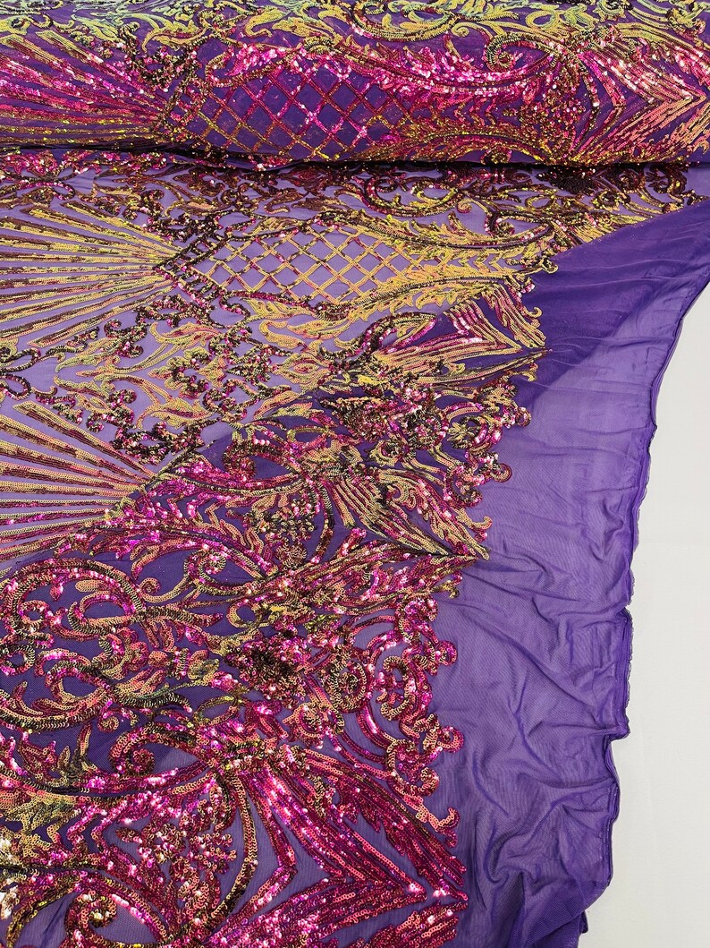 Purple Iridescent Sequin Fabric Selena Damask Design on a 4 - Etsy