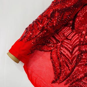 Red Sequin Fabric, Royalty Design Embroidered Mesh, Prom Gown Fabric by ...