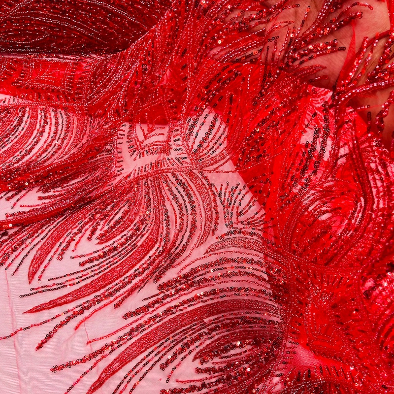 Red Beaded Lace Fabric - Etsy