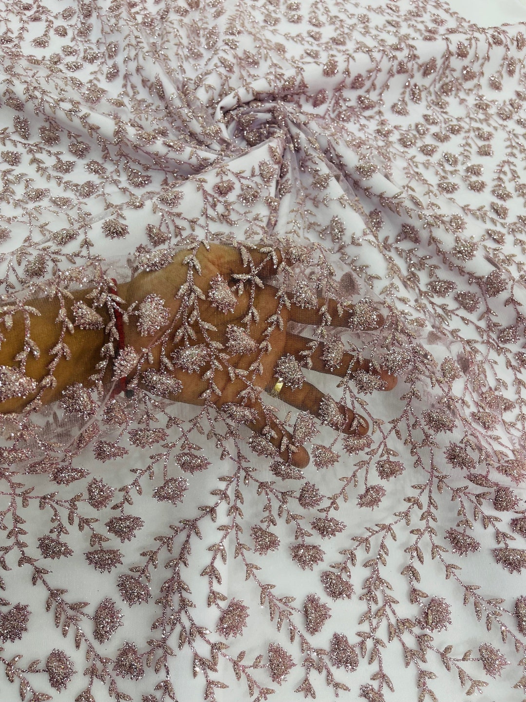 Light Lilac Glitter on Mesh Lace Fabric by the Yard for Wedding Decor ...