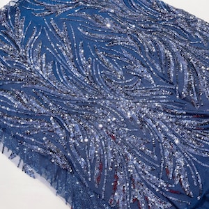 Navy Blue Sequin Fabric: 4-way Stretch Mesh, Gala Gown Material - Etsy