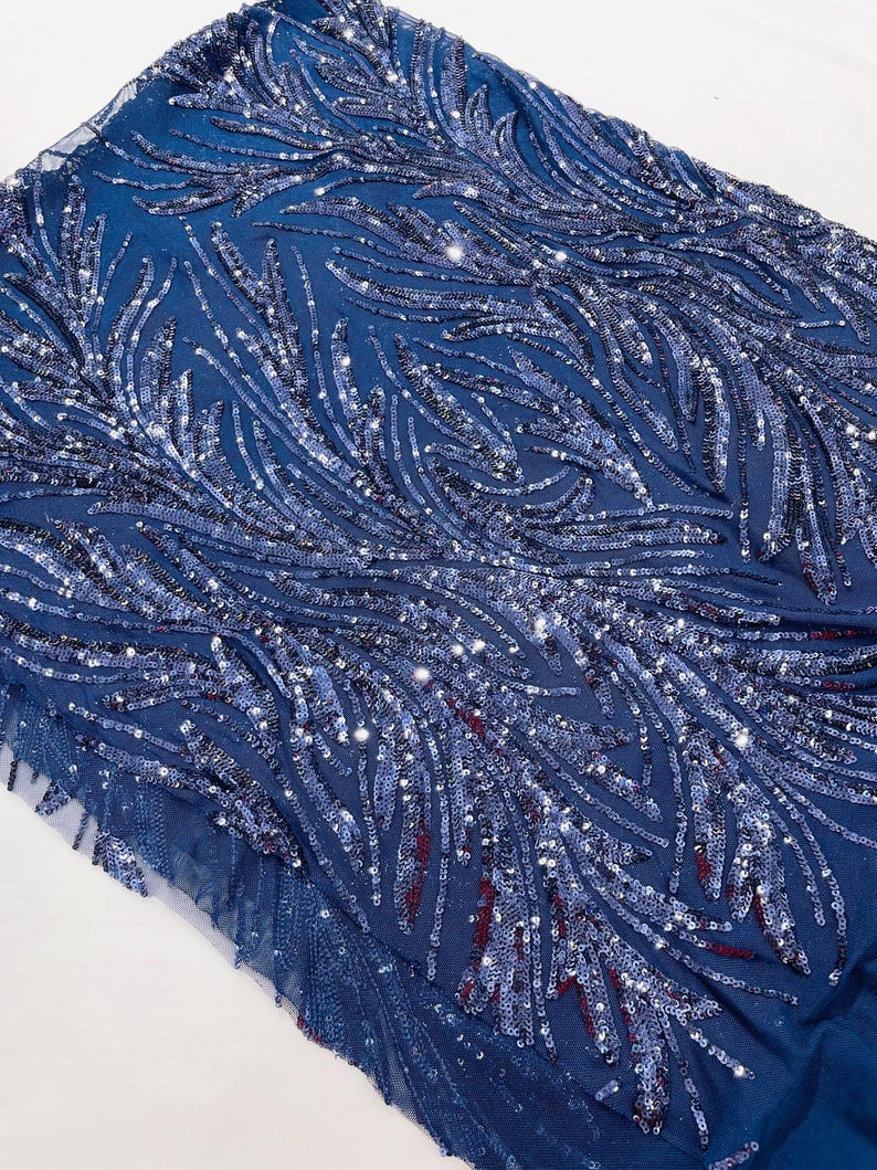 Navy Blue Sequin Fabric: 4-way Stretch Mesh, Gala Gown Material - Etsy