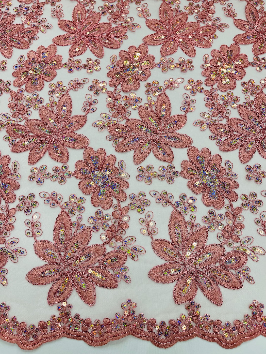 Dusty Rose Hologram Metallic Corded Lace Floral by Yard With Metallic ...