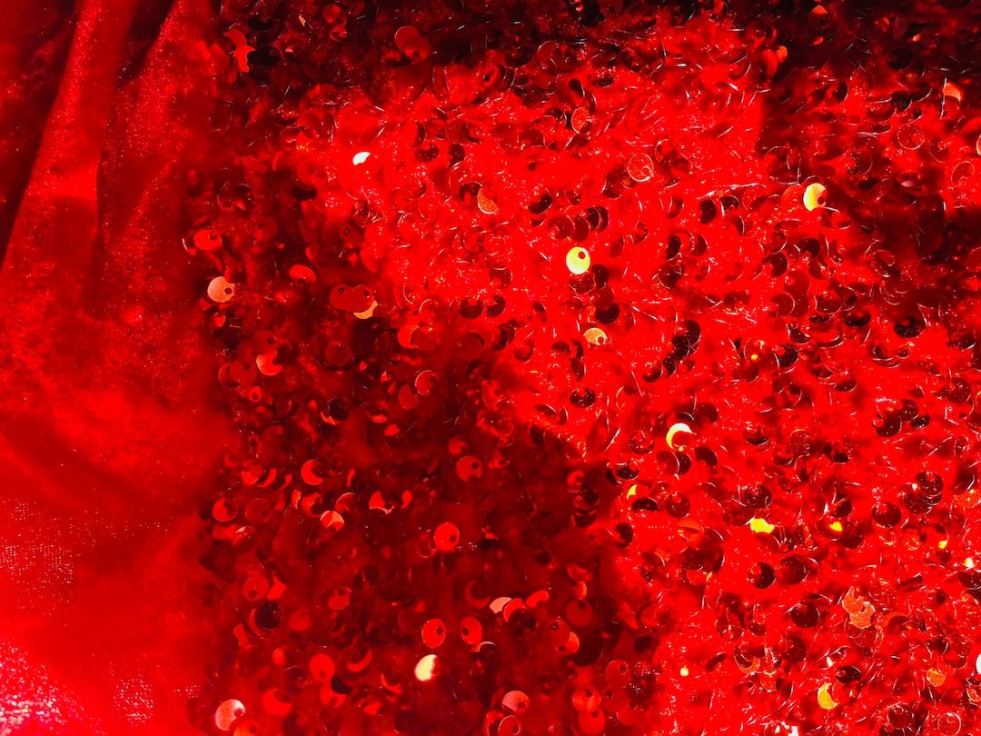 Red Sequin Stretch Velvet Fabric: 5mm Shining Sequins, 2-way Stretch ...
