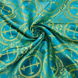 Turquoise/gold Religious Brocade | Liturgical Fabric | Ecclesiastical ...