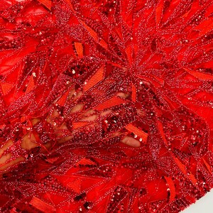 Red Beaded Fabric by the Yard, Luxury Geometric Design Beads and ...