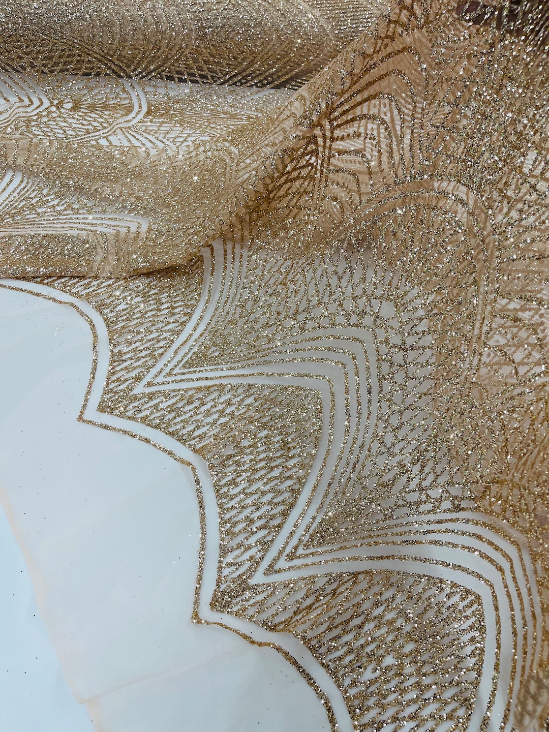 Rose Gold Glitter on Mesh Lace Fabric by the Yard for Wedding Decor ...
