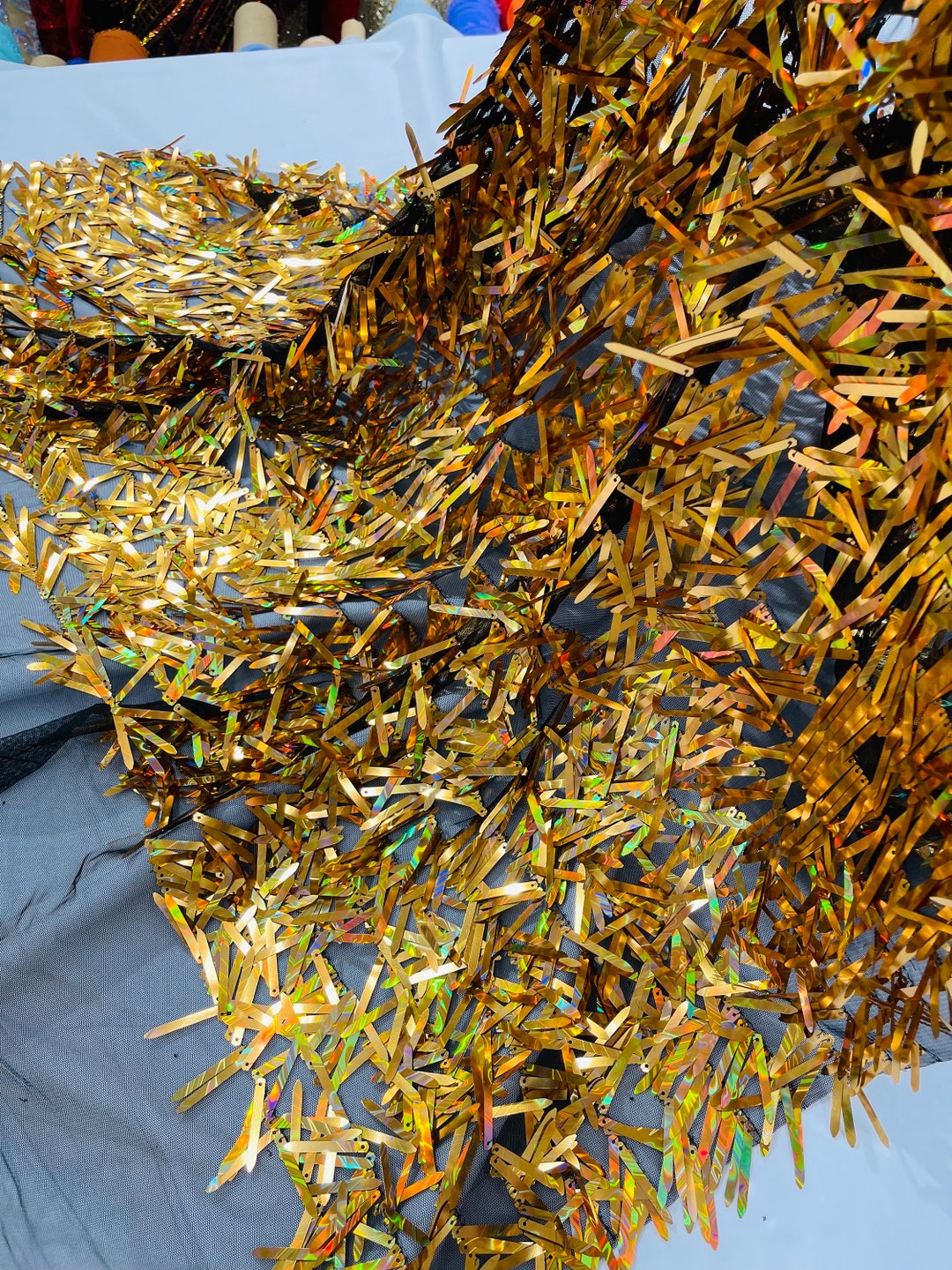 Gold Iridescent Sword Shaped Sequins by the Yard, Long Strips Sequins ...