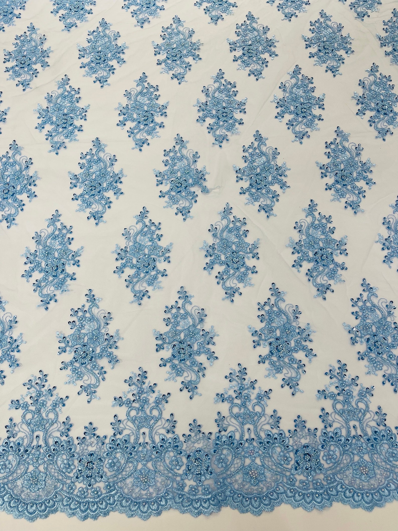 Isabela Desing | Baby Blue Embroidery Beaded Fabric With Sequin on a ...