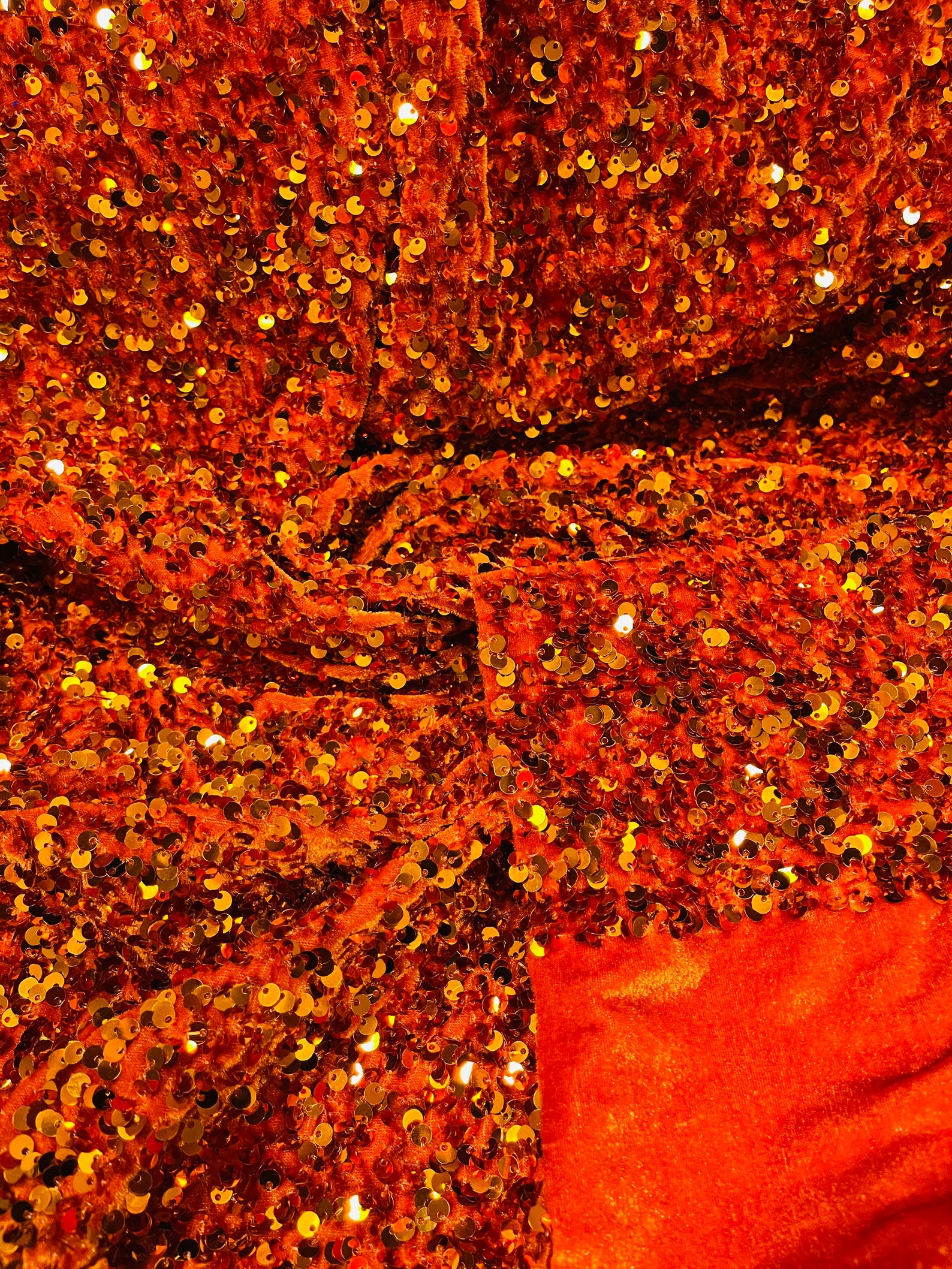 Orange Sequins Velvet Fabric by the Yard Orange Stretch Velvet With ...
