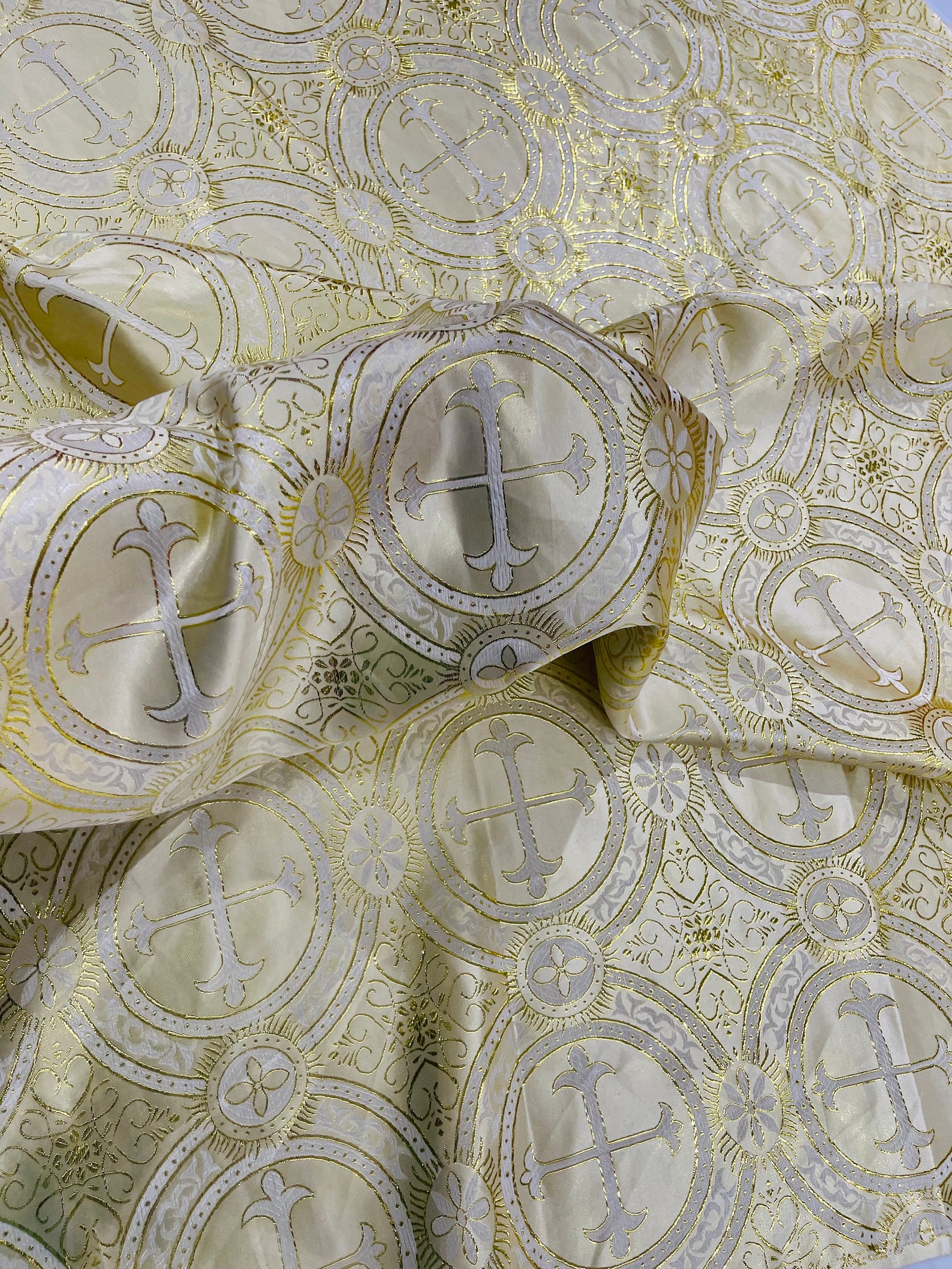 Ivory & Gold Cross Brocade: Religious Jacquard Fabric, 58/60" Wide - Etsy