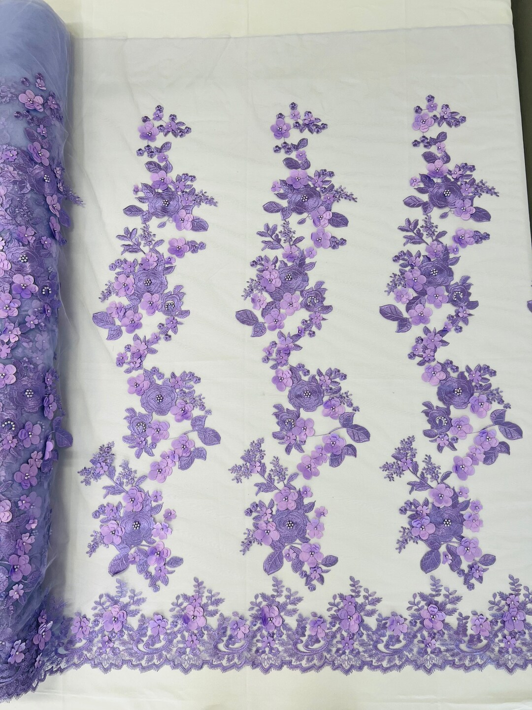 Lavender 3D Floral Lace Fabric With Pearls - Bridal Wedding Lace - Etsy