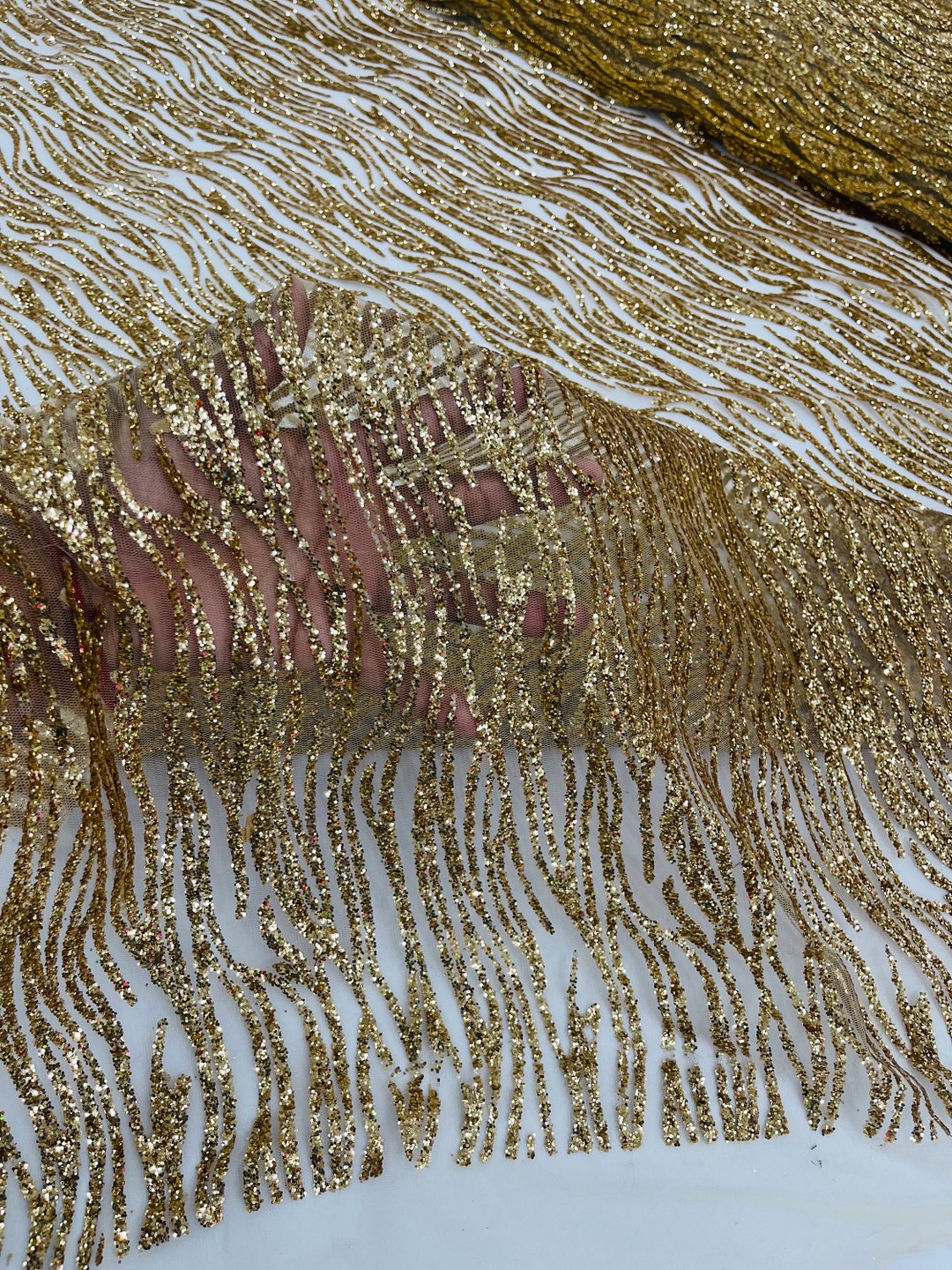 Gold Glitter Mesh Fabric | Glitter Fabric on Tulle by the Yard for ...