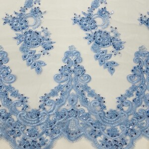 Baby Blue Embroidery Beaded Fabric With Sequin on a Mesh, Baby Blue ...