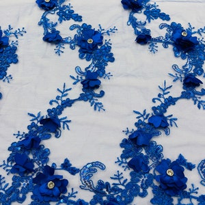 Royal Blue 3D Floral-flower Lace Fabric | by the Yard | Embroidered ...