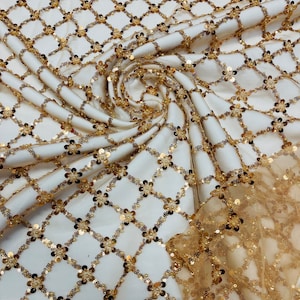 Gold Geometric Beaded Sequins Fabric: Bridal Wedding Dress Lace - Etsy