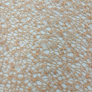 Peach Fish Net Fabric, Cast Net Design Sequins Embroidery on Mesh Lace ...
