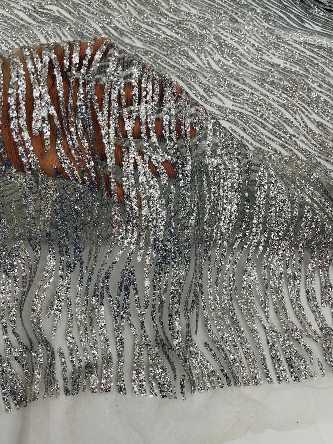 Silver Glitter Mesh Fabric | Glitter Fabric on Tulle by the Yard for ...