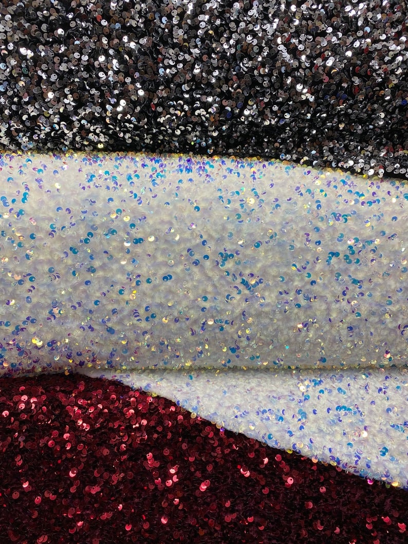 Red Sequin Stretch Velvet Fabric: 5mm Shining Sequins, 2-way Stretch ...