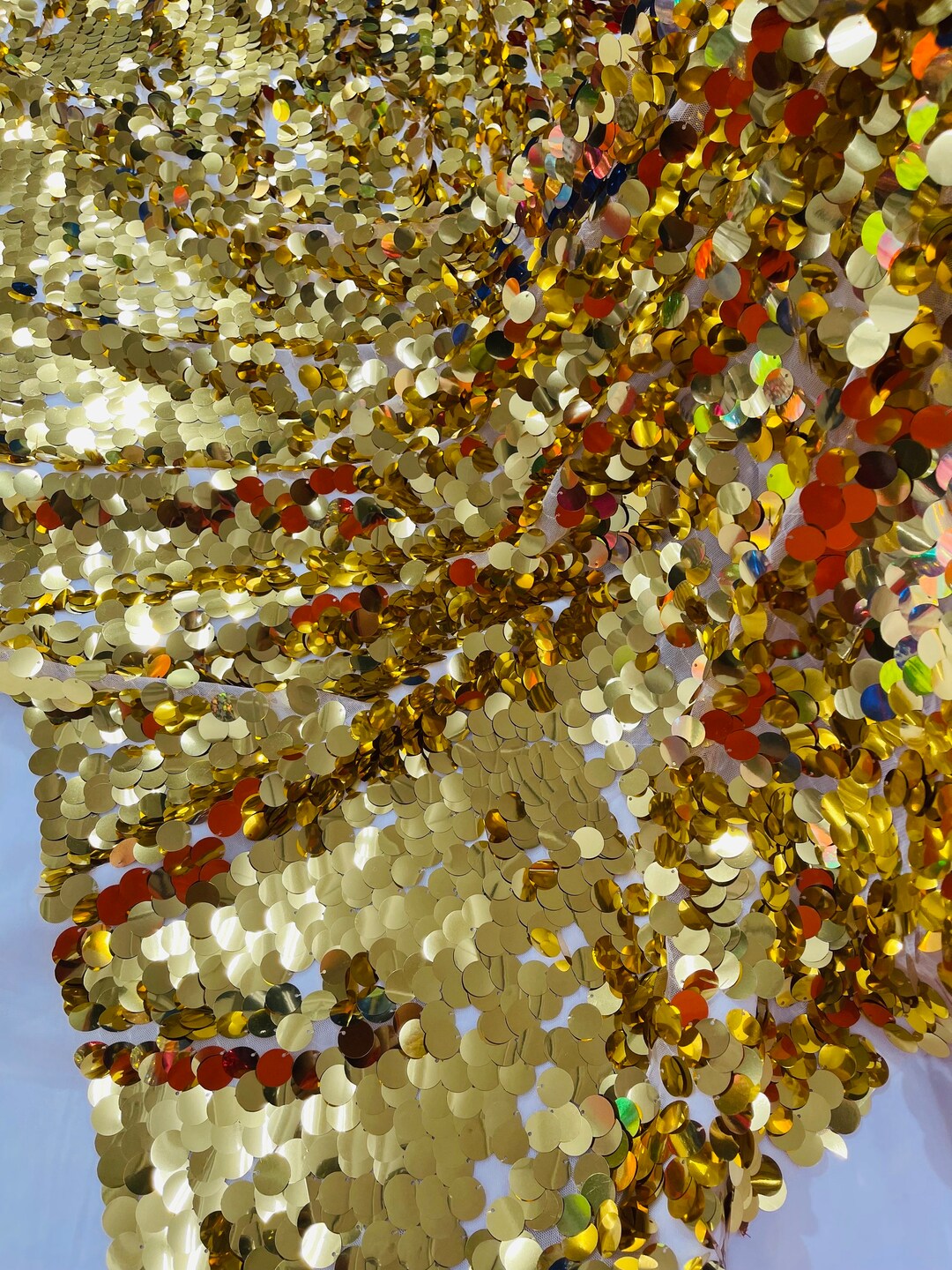 Gold Round Sequin Paillette by the Yard, Mermaid Scale Round Sequins ...