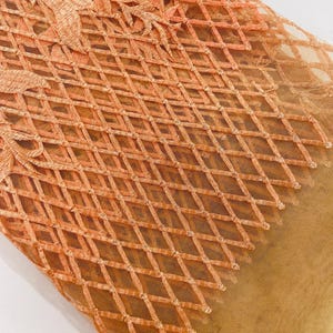 Peach Damask Geometric Design Embroidered on ( Skin Mesh ) Lace Fabric ...