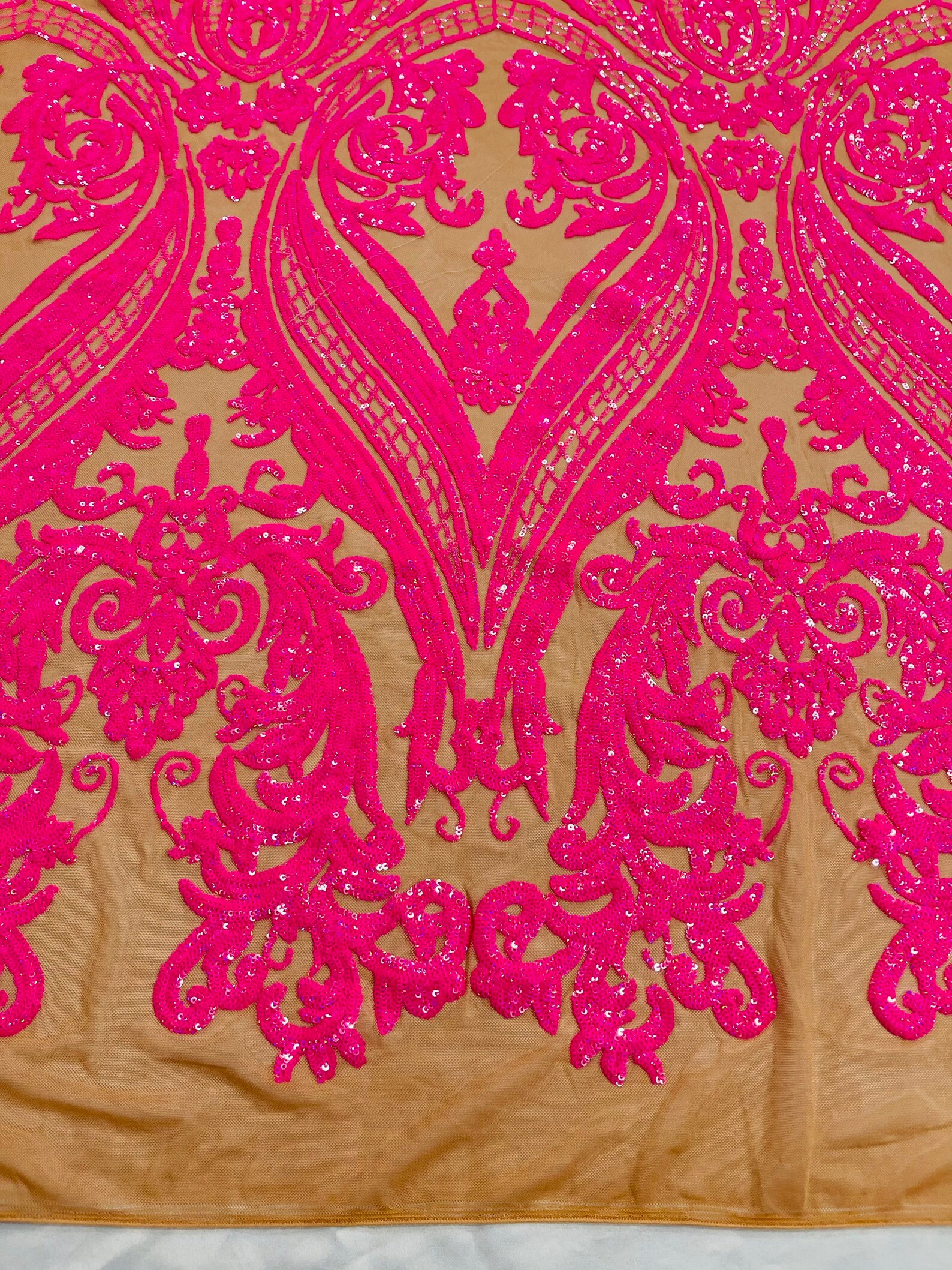 Neon Hot Pink Sequins 4 Way Stretch Fancy Big Damask Design - Etsy