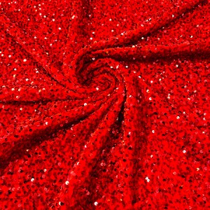 Red Sequin Velvet Fabric | Red on Stretch Velvet | by the Yard | All ...