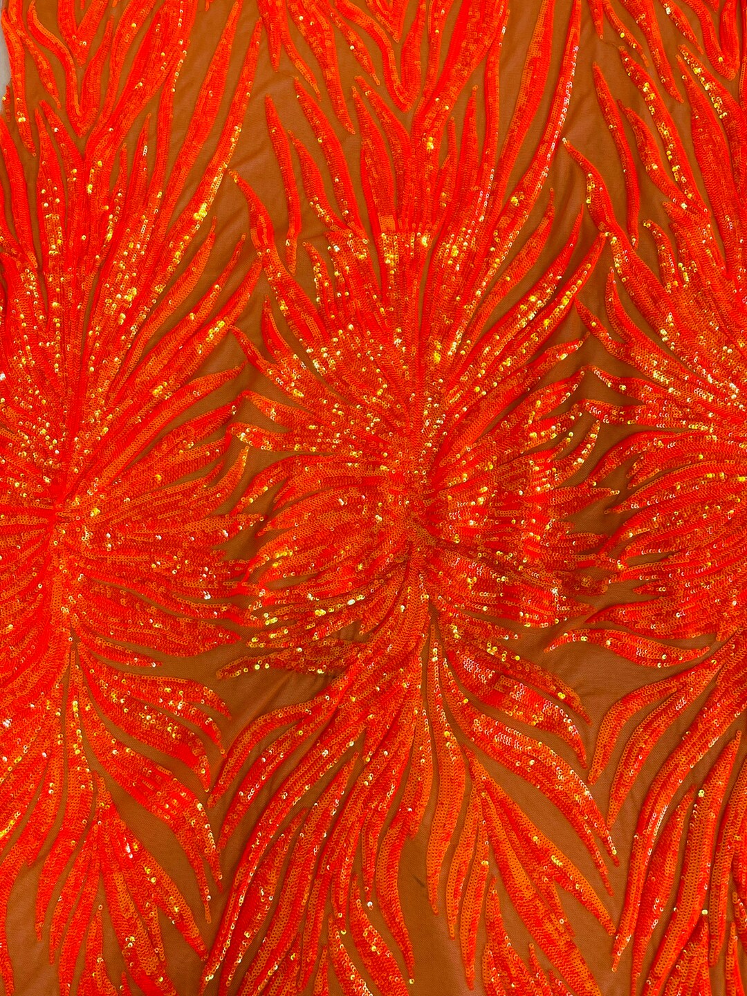Iridescent Orange Sequin - 4 Way Stretch Phoenix Wing Sequin Spandex ...