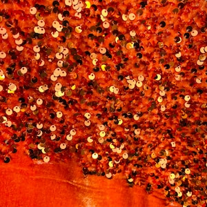 Orange Sequin on Orange Stretch Velvet With Luxury Sequins All Over 5mm ...