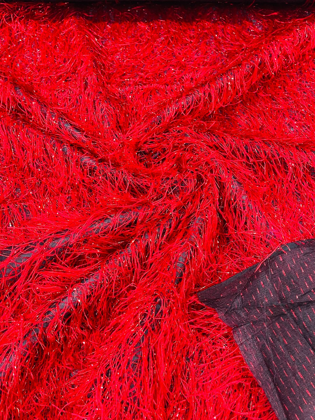 Metallic Red Eyelash Design by the Yard, Eyelash Fabric, Feathers ...