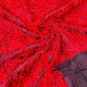 Metallic Red Eyelash Design by the Yard, Eyelash Fabric, Feathers ...