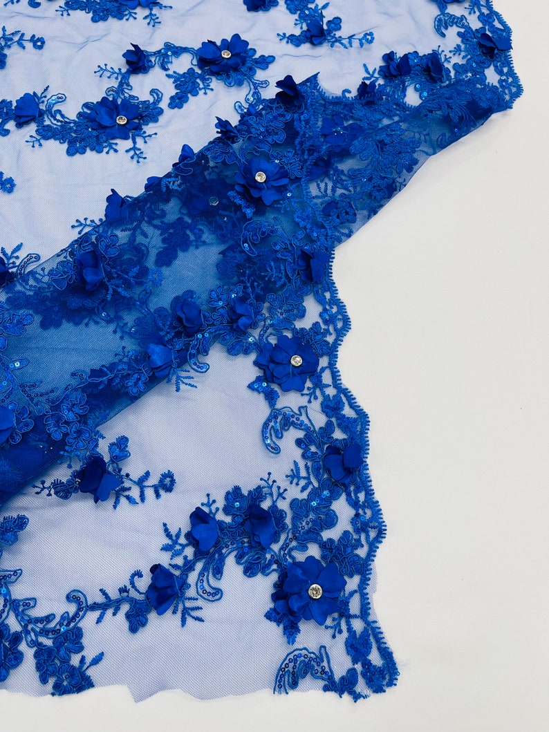 Royal Blue 3D Floral-flower Lace Fabric by the Yard - Etsy