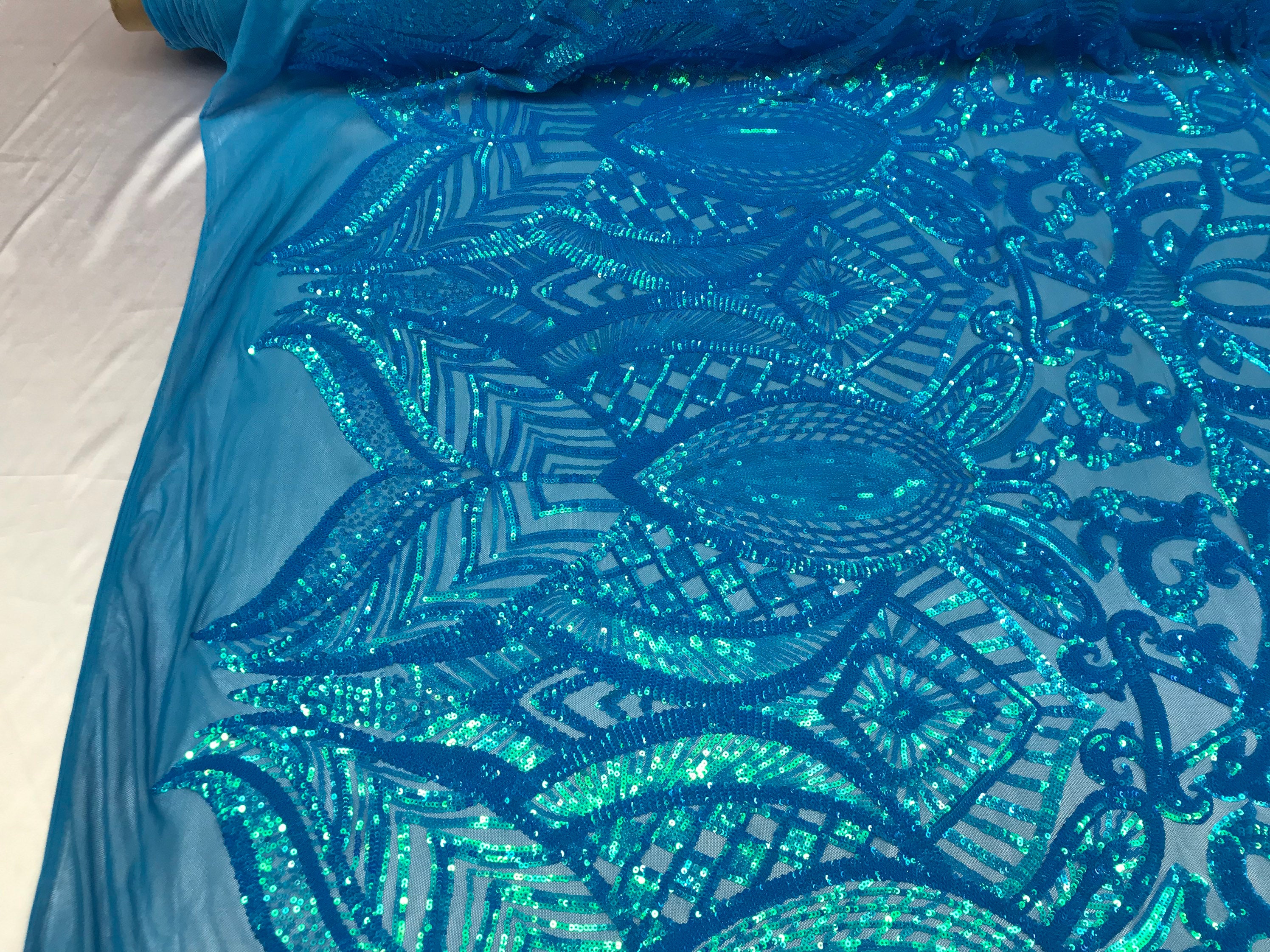 Iridescent Turquoise Sequin Fabric Royalty Design Embroidered - Etsy
