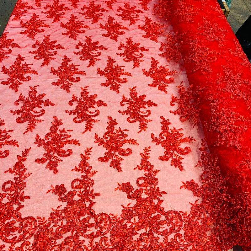 Red Lace Fabric - Etsy