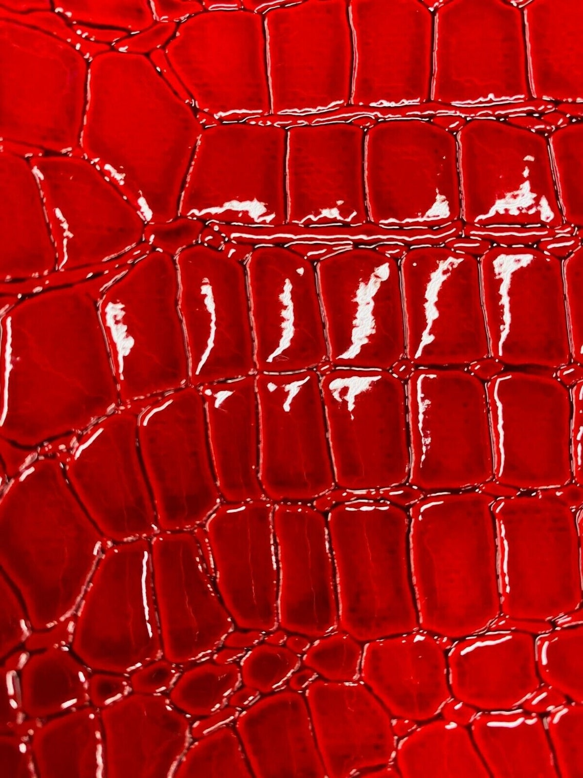 Red Vinyl Faux Fake Leather Pleather Embossed Shiny Alligator - Etsy