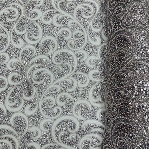 Silver Fashion Beaded Fabric, Lace Beads Sequin Floral Fabric by the ...