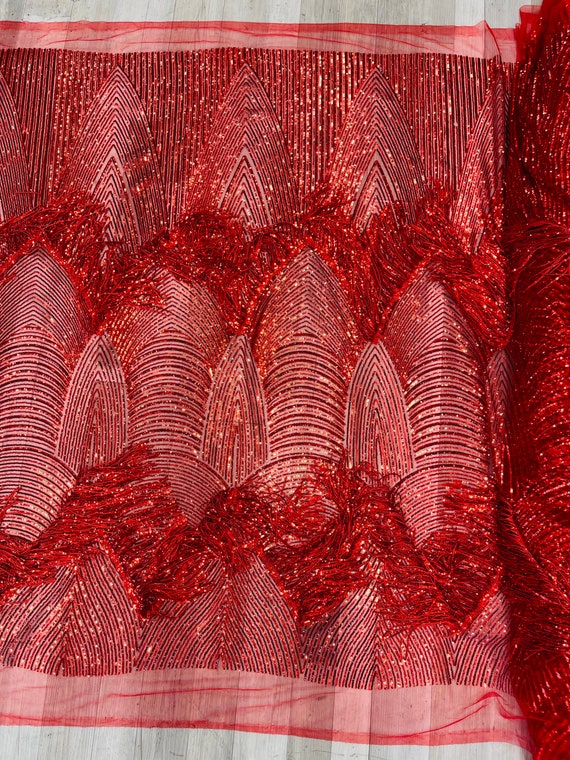 Red Fringe Sequins on a Mesh Red Fringe Design Embroidered on - Etsy