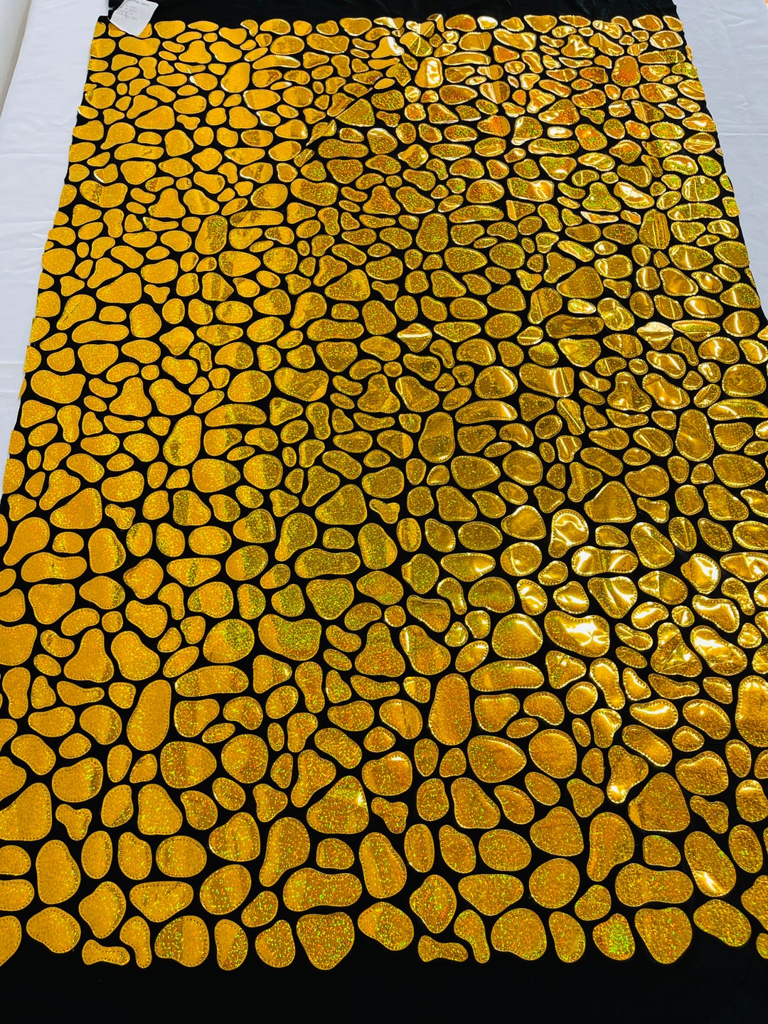 Gold Holographic Sequins on Black Stretch Velvet Fabric - 58/60" Wide ...