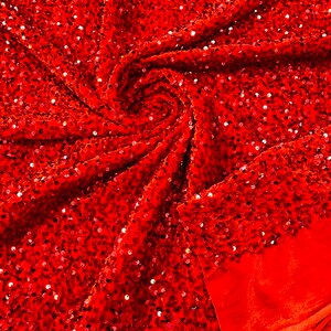 Red Sequin Velvet Fabric | Red on Stretch Velvet | by the Yard | All ...
