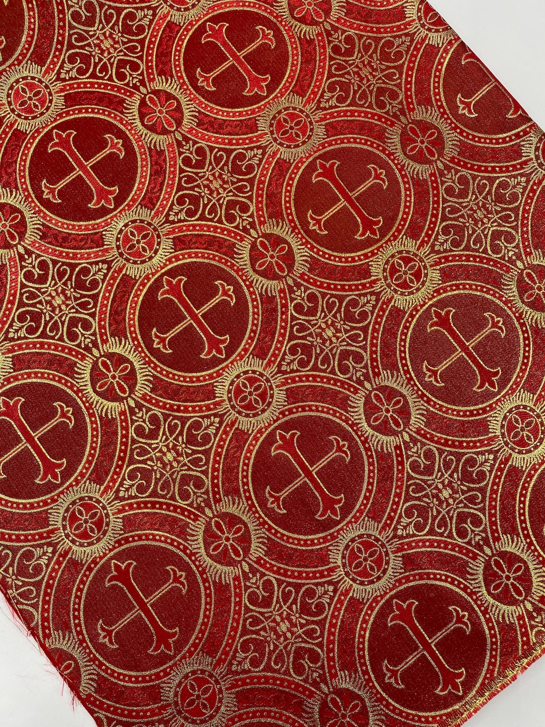 Red & Gold Cross Brocade Fabric: Liturgical Vestment Jacquard - Etsy