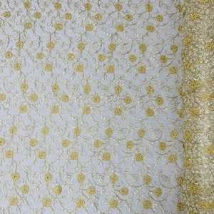 Metallic Gold Flowers With Ivory Leaves Embroidered on Ivory Tulle ...