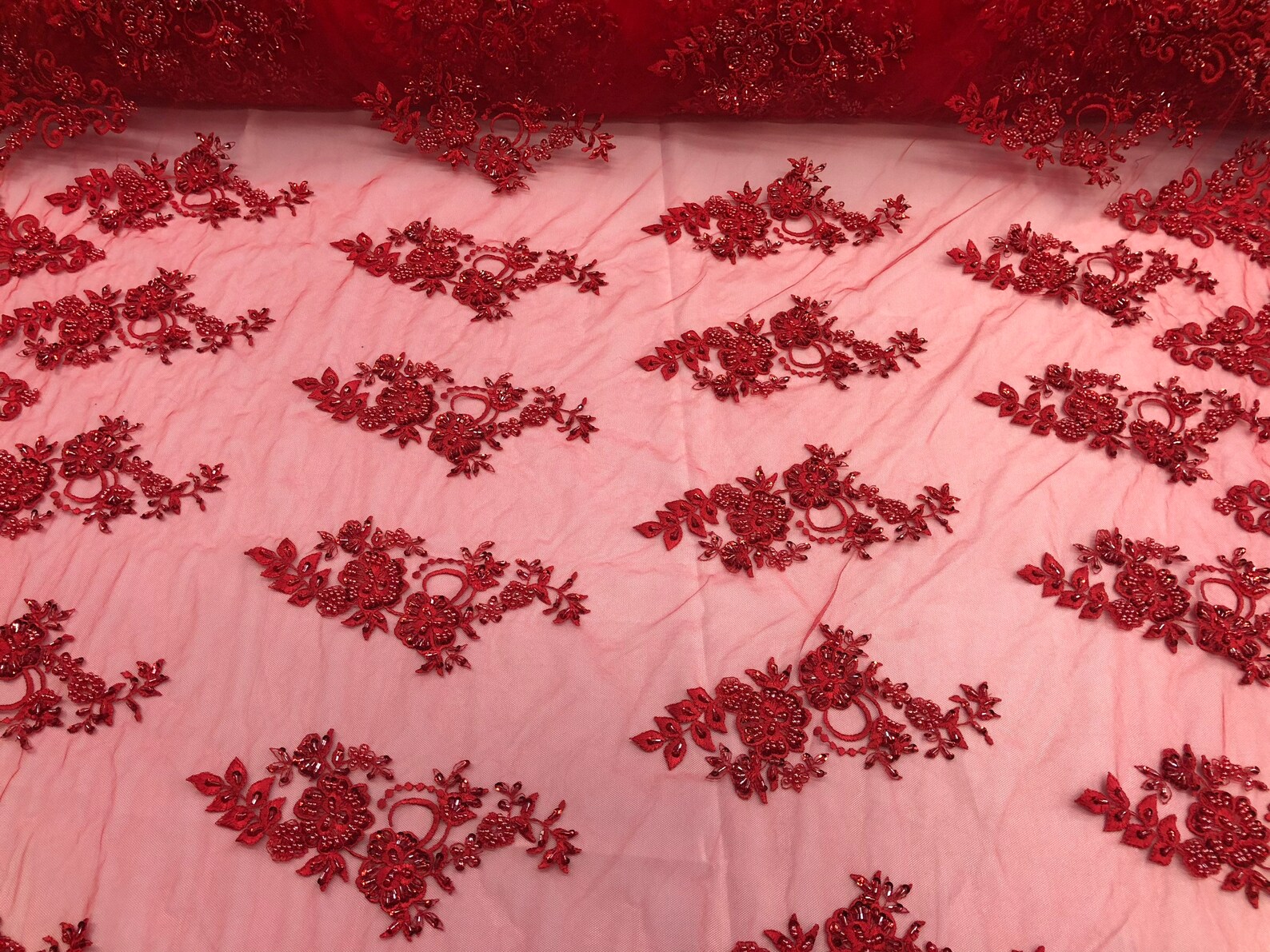 Red Floral Cluster Beaded Fabric Embroidered Flower Beaded - Etsy