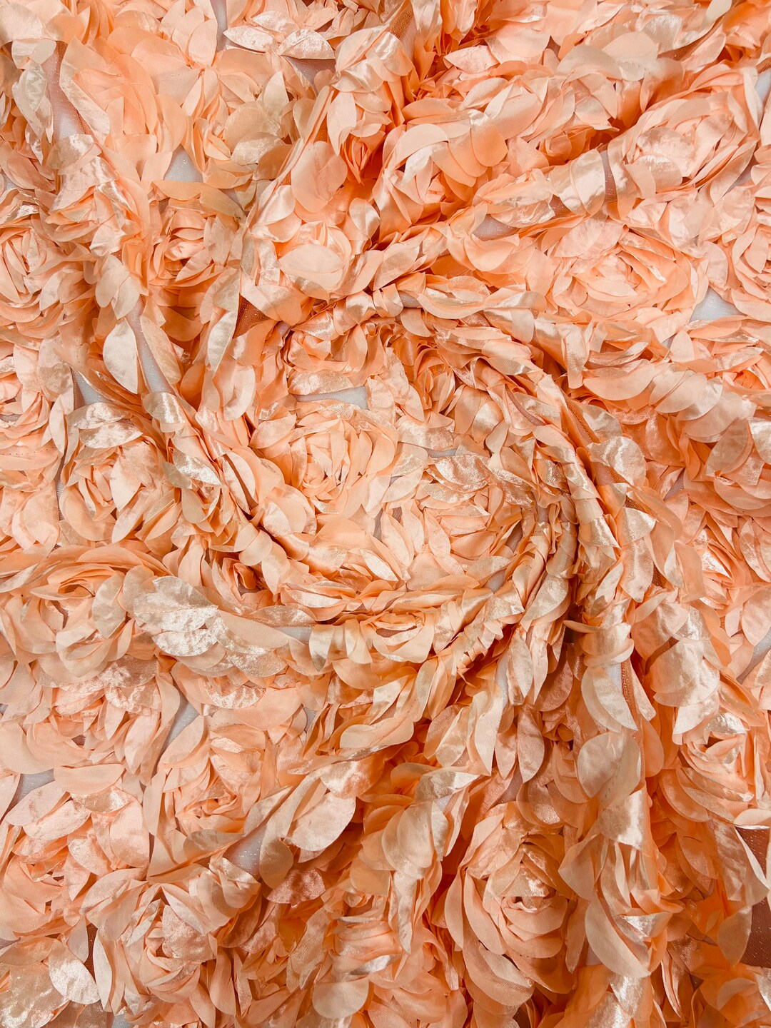 Peach Rosette Satin Fabric: 3D Floral Bouquet on Mesh, Wedding Decor - Etsy