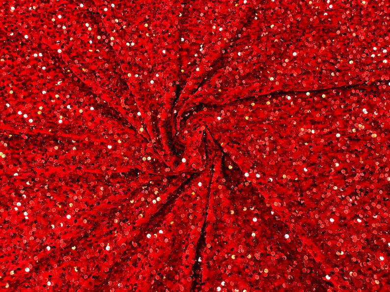 Red Sequins on Stretch Velvet With Partial Luxury Sequins 5mm | Etsy