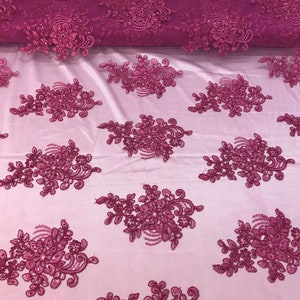Flower Lace Fabric - Magenta Floral Clusters Embroidered Lace Mesh ...