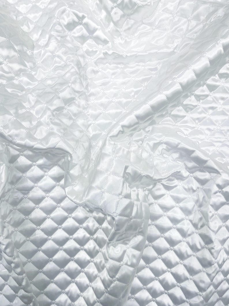White Quilted Polyester Fabric: Diamond Pattern, 60" Wide, Padded ...