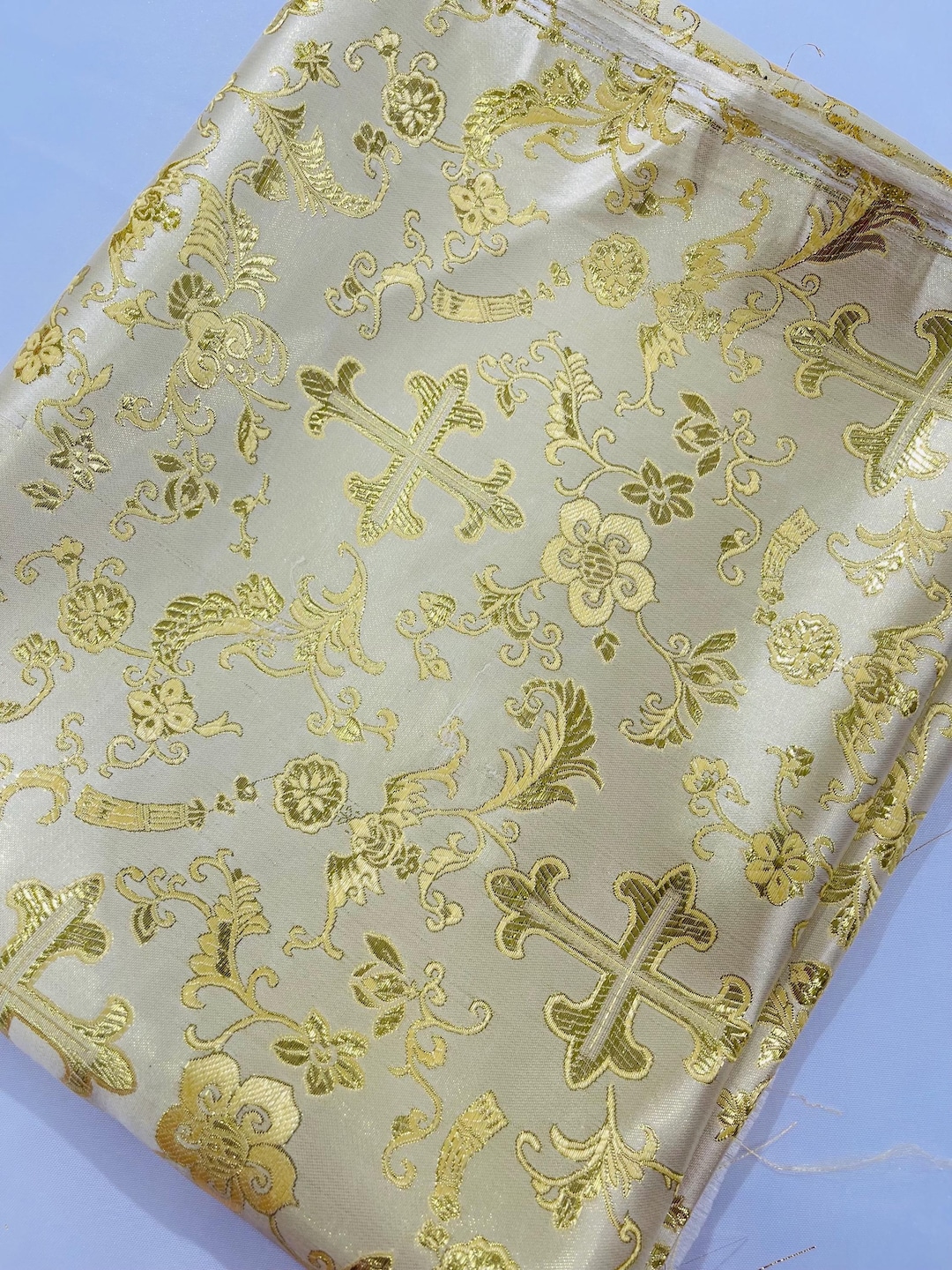 Gold Cross Brocade Fabric: Beige Religious Jacquard, 58/60" Wide - Etsy